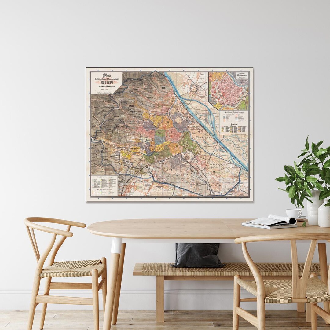 1895 City Plan Map of Vienna Austria European Geography Antique ...