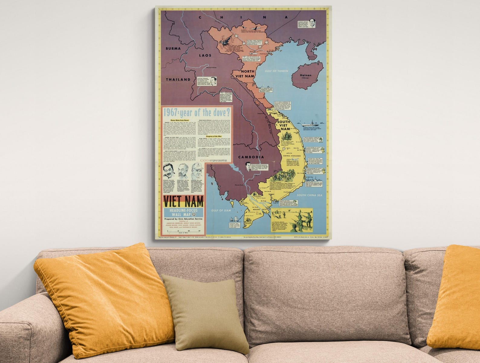 1967 Pictorial Map of the Vietnam War – Illustrated Map of U.S. and ...