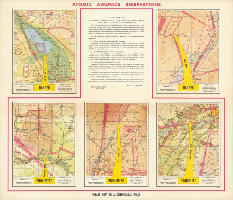 1950 Map of US Atomic Reservations Hanford, Los Alamos, Oak Ridge, Arco ...