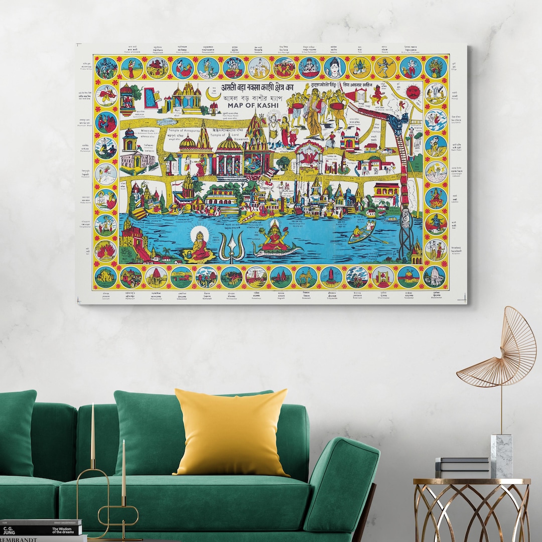 Pictorial Map of Varanasi Kashi India – Sacred Hindu Pilgrimage City on ...