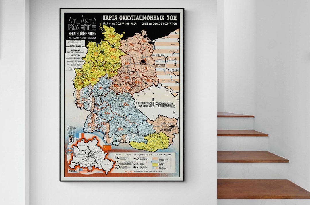 1946 Map of Occupation Areas in Post War Germany WW2 World War 2 ...