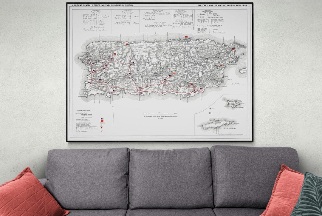 1898 Military Map of Puerto Rico Historical Caribbean Geography Puerto ...
