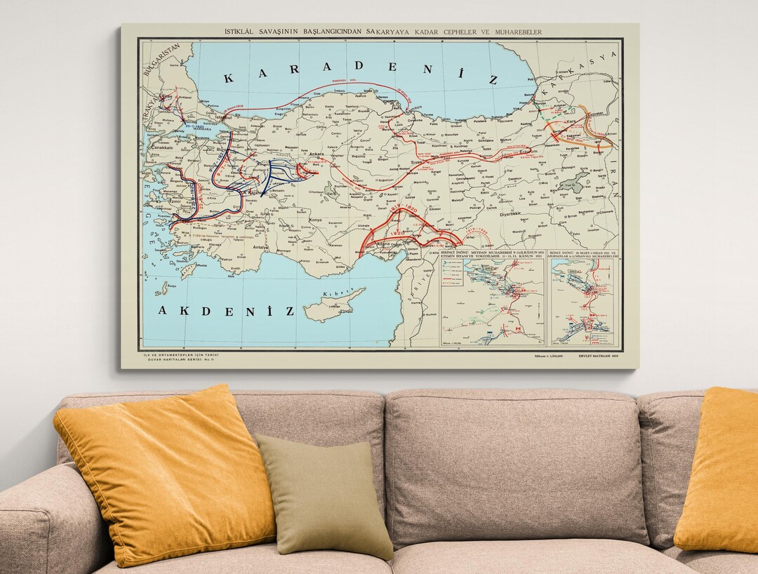 Turkish War of Independence Map – Military Cartography Art Print ...