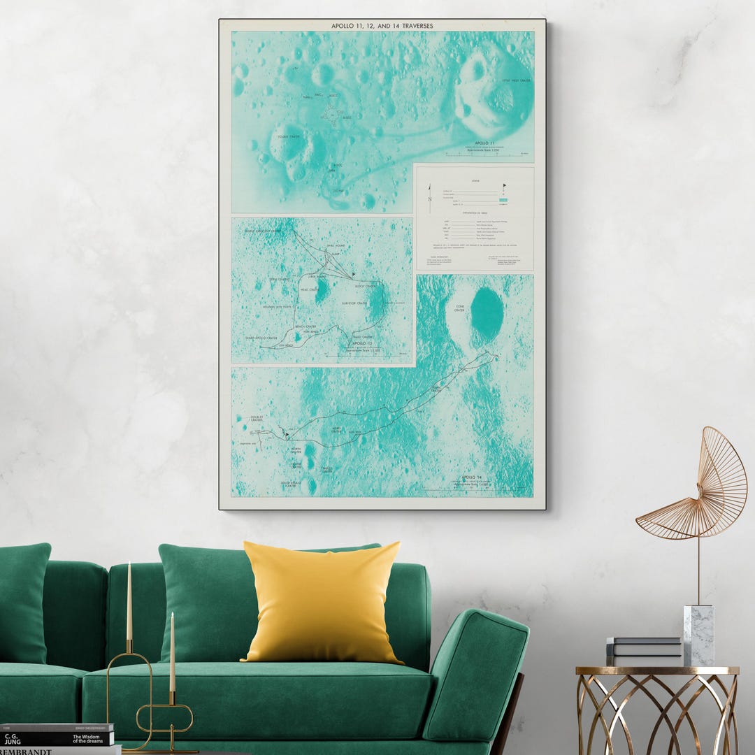 1971 NASA Moon Map – Apollo 11, 12 & 14 Lunar Landing Sites – Space ...