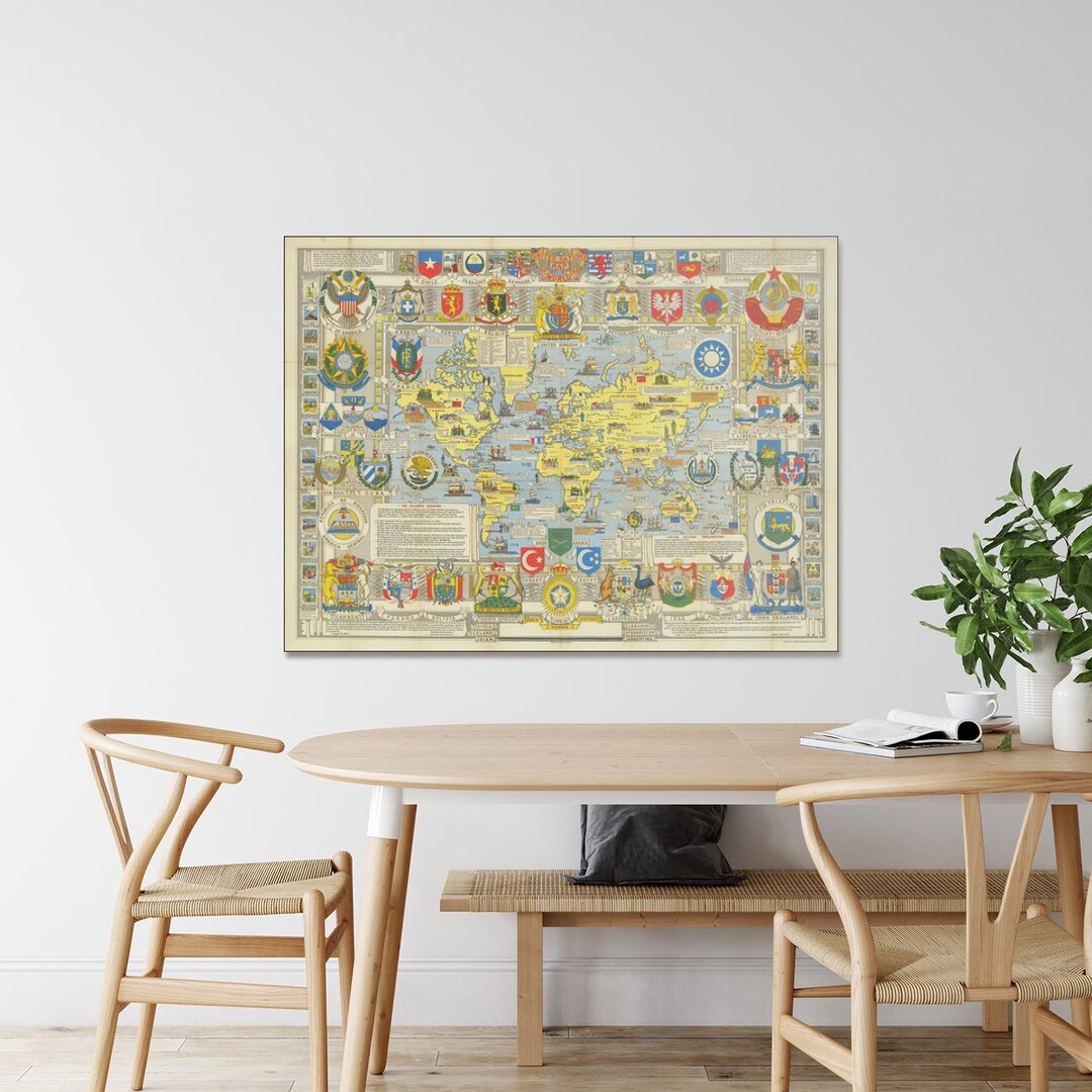 Pictorial United Nations Map of the World Postwar Global Political ...