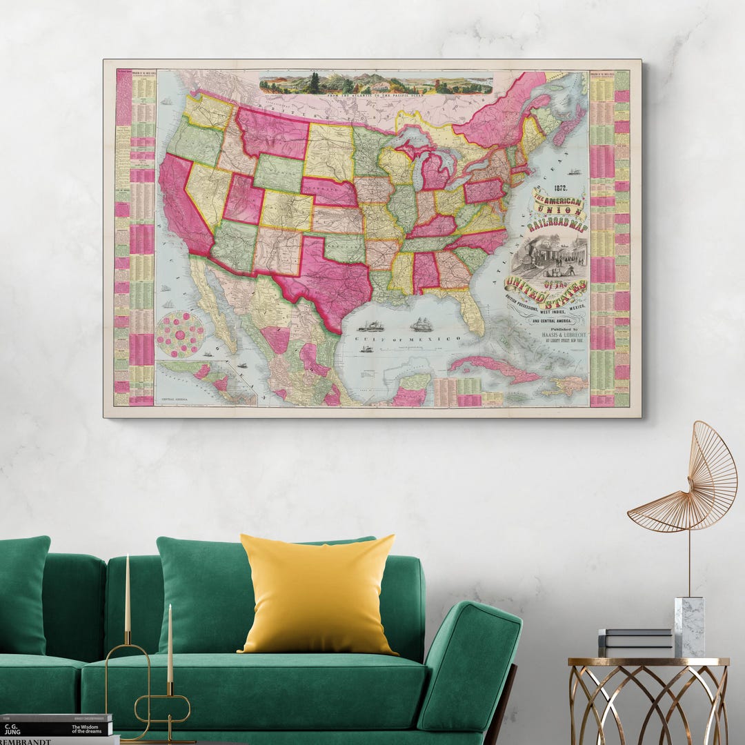 1873 American Union Railroad Map of the United States – Post–civil War ...