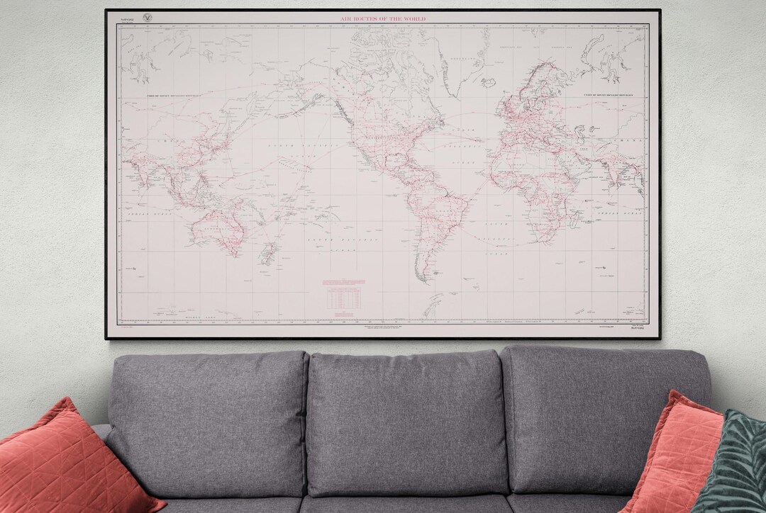 1939 World Map of Flight Path Routes Air Traffic Aviation History Plane ...