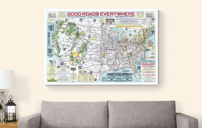 1925 Highway Road Route Map of the United States – Historic American ...