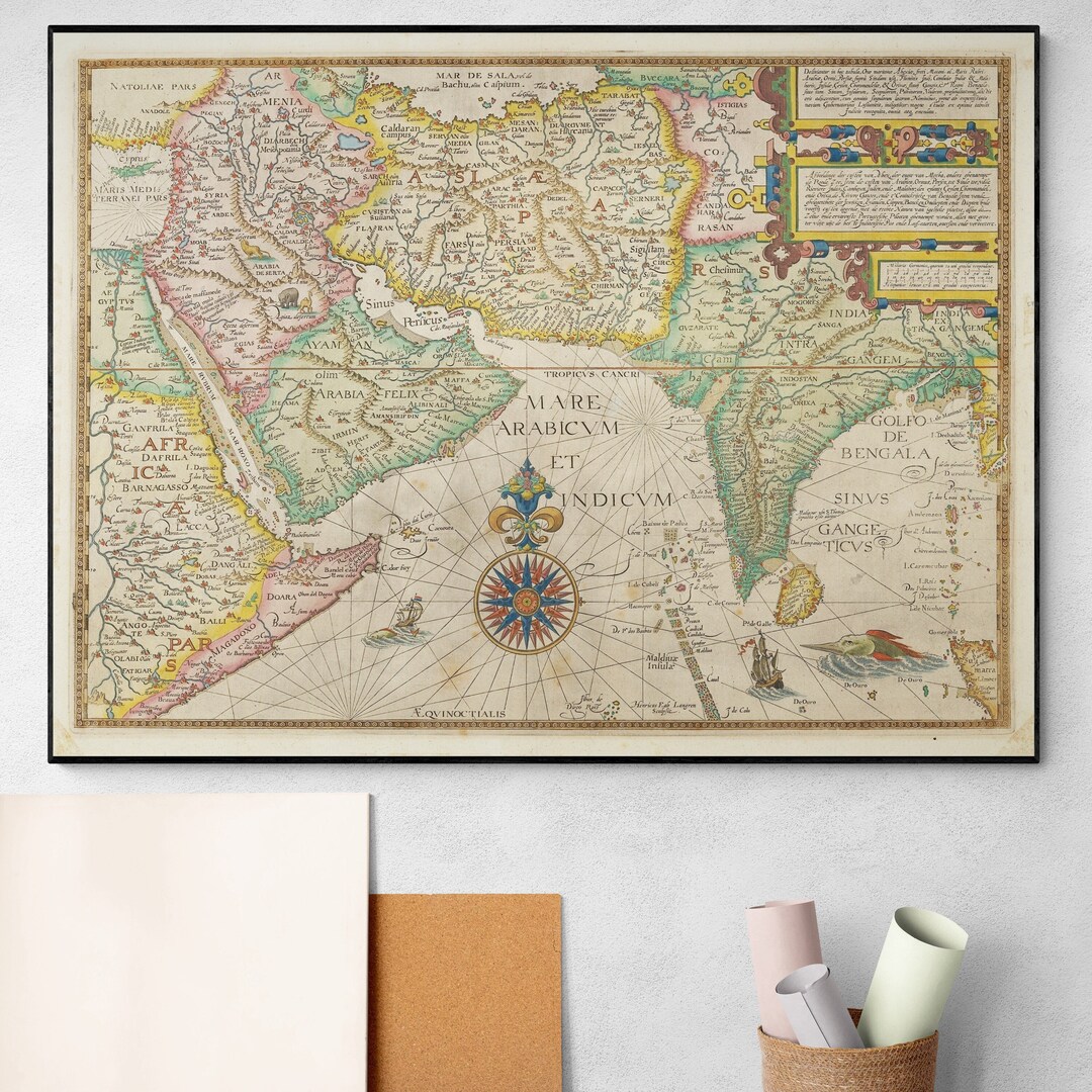 1596 Linschoten Map of India and the Middle East Indian Ocean Antique ...