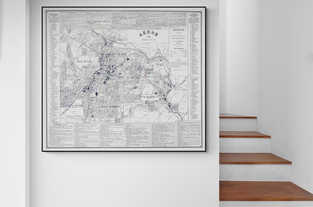 1889 Map of Akron Ohio Historical American Geography Vintage US ...