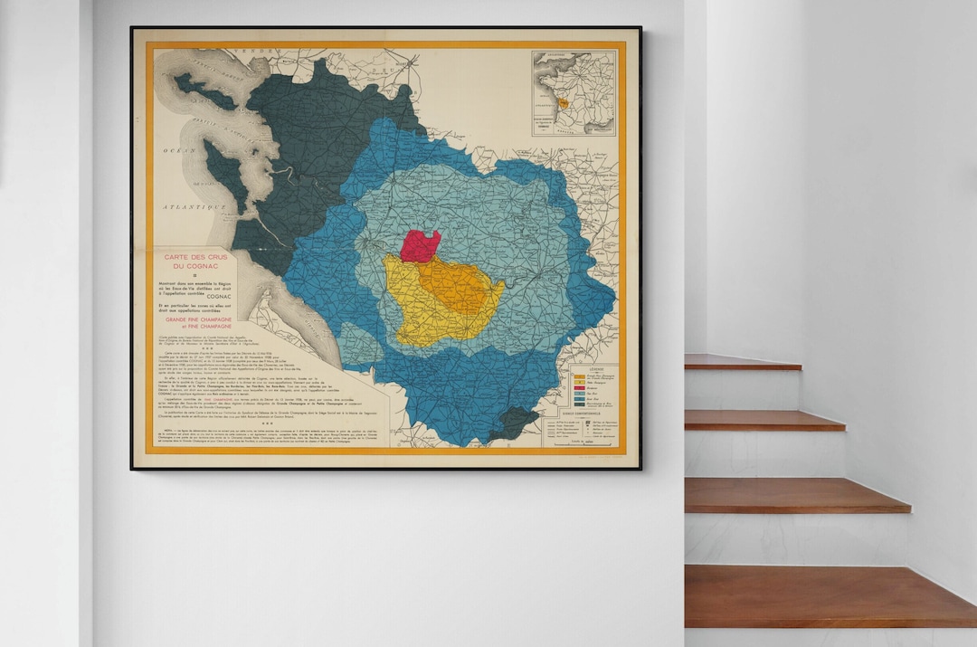Map of the Wine Growing Regions of Cognac France Historical French ...
