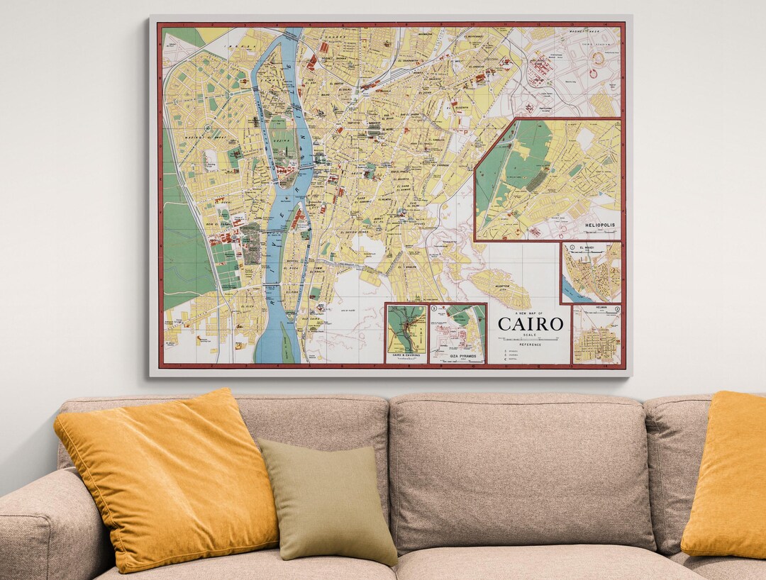 1966 Map of Cairo Egypt – Mid-century City Plan Showing Streets ...