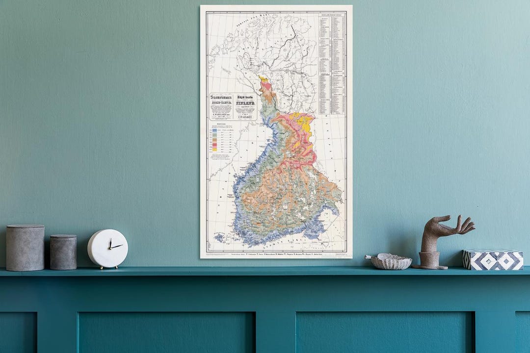 1972 Physical Map of Finland Historical European Geography Vintage ...
