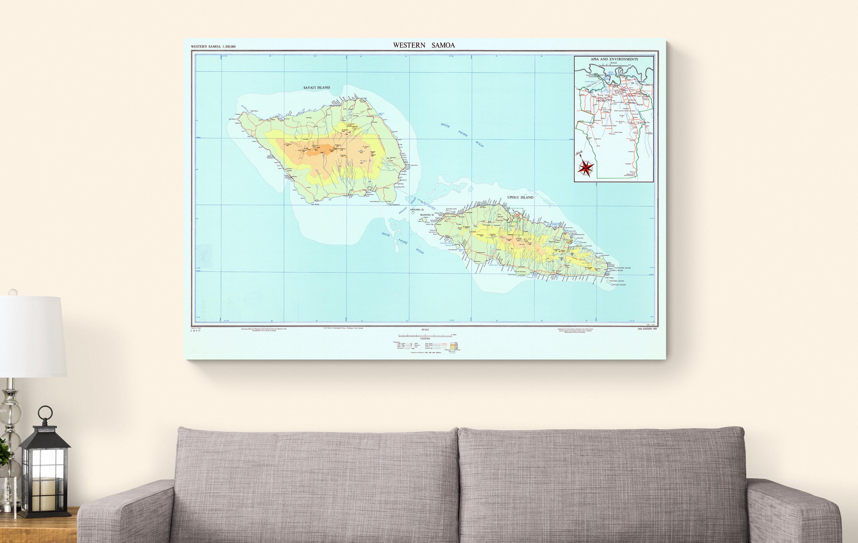 1966 Map of Samoa – Mid-20th Century Pacific Island Map Showing ...