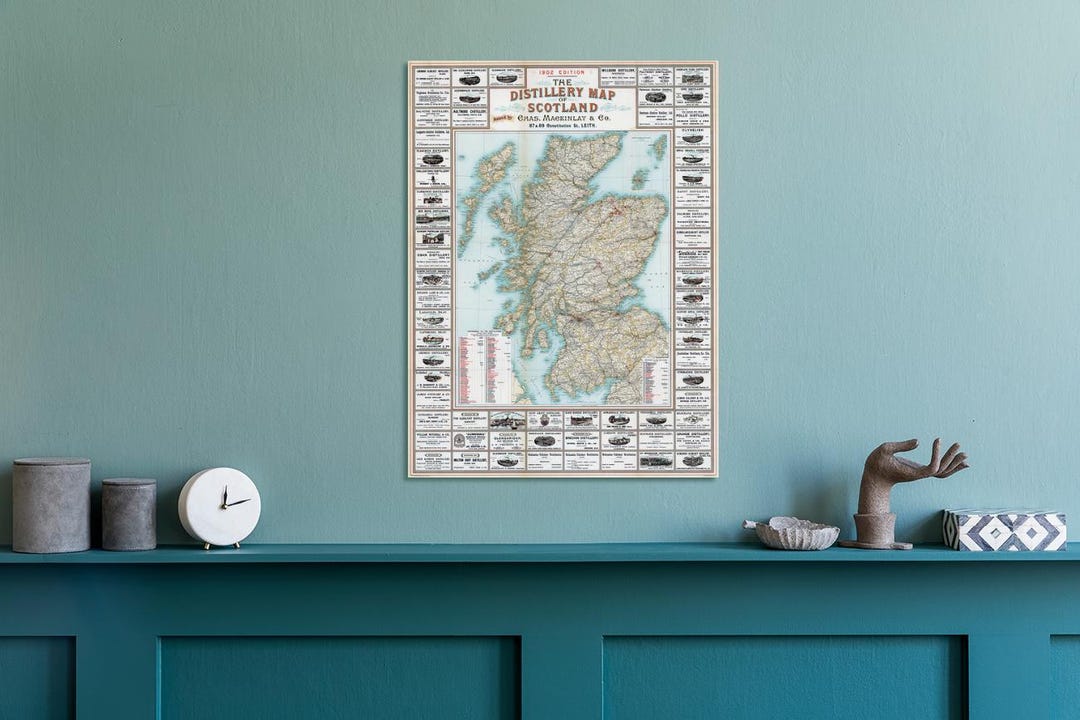 1902 Scotch Whiskey Distillery Map of Scotland Scottish History Antique ...