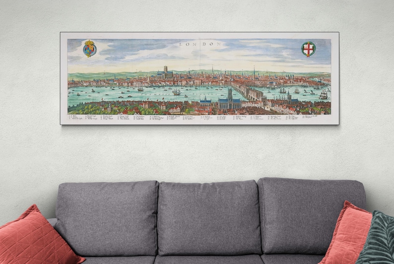 1640 Bird’s Eye Map of London – Georgian Era British City View Showing ...
