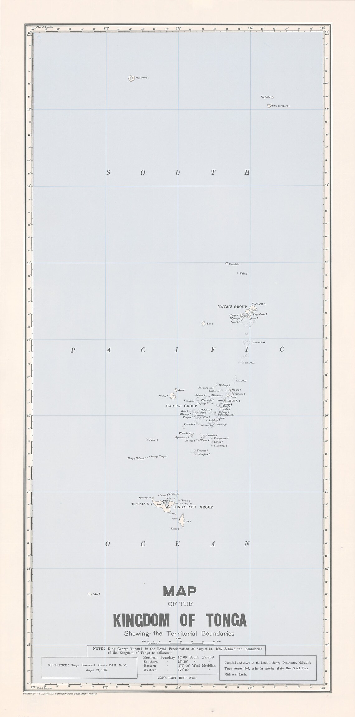1969 Map of the Kingdom of Tonga Antique Geography Oceania Polynesian ...