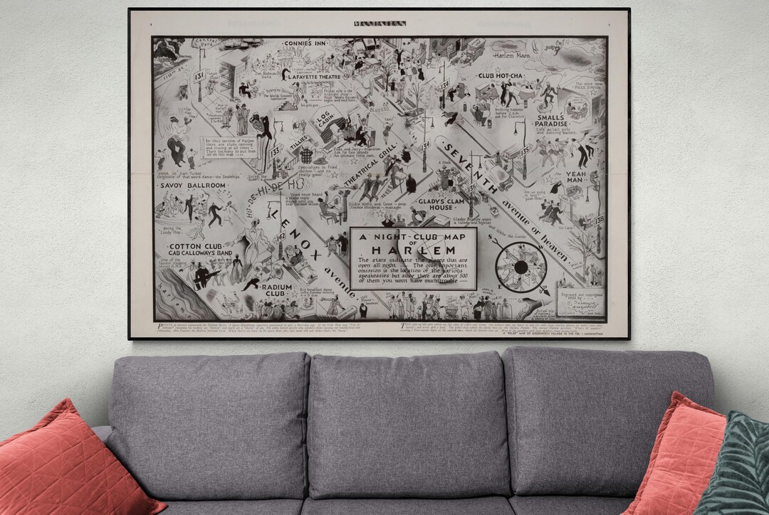 1933 Map of Jazz Nightclubs in Harlem New York City NYC Black Americana ...