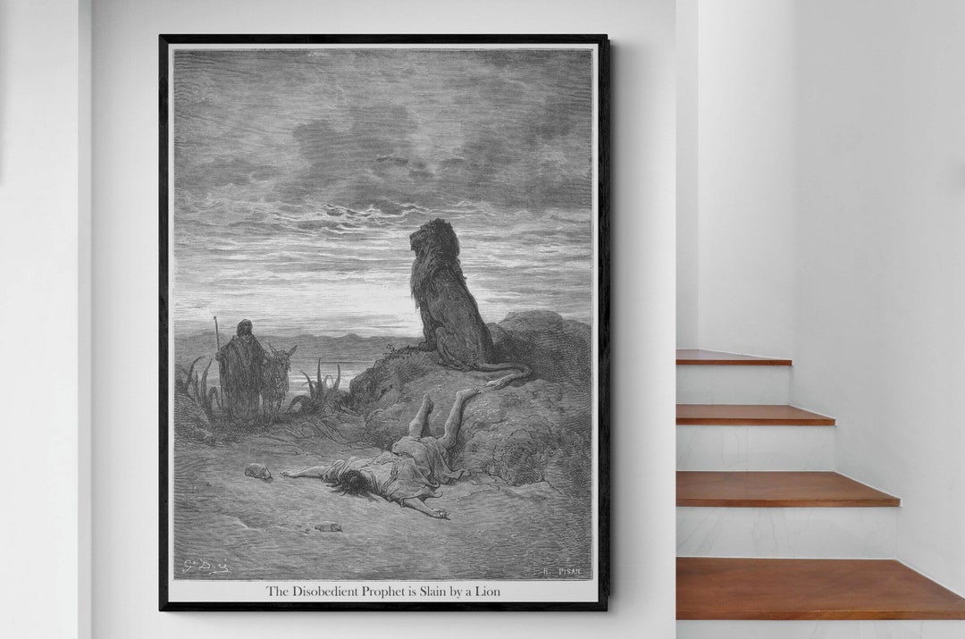 The Disobedient Prophet is Slain by Lion Gustave Dore Antique ...