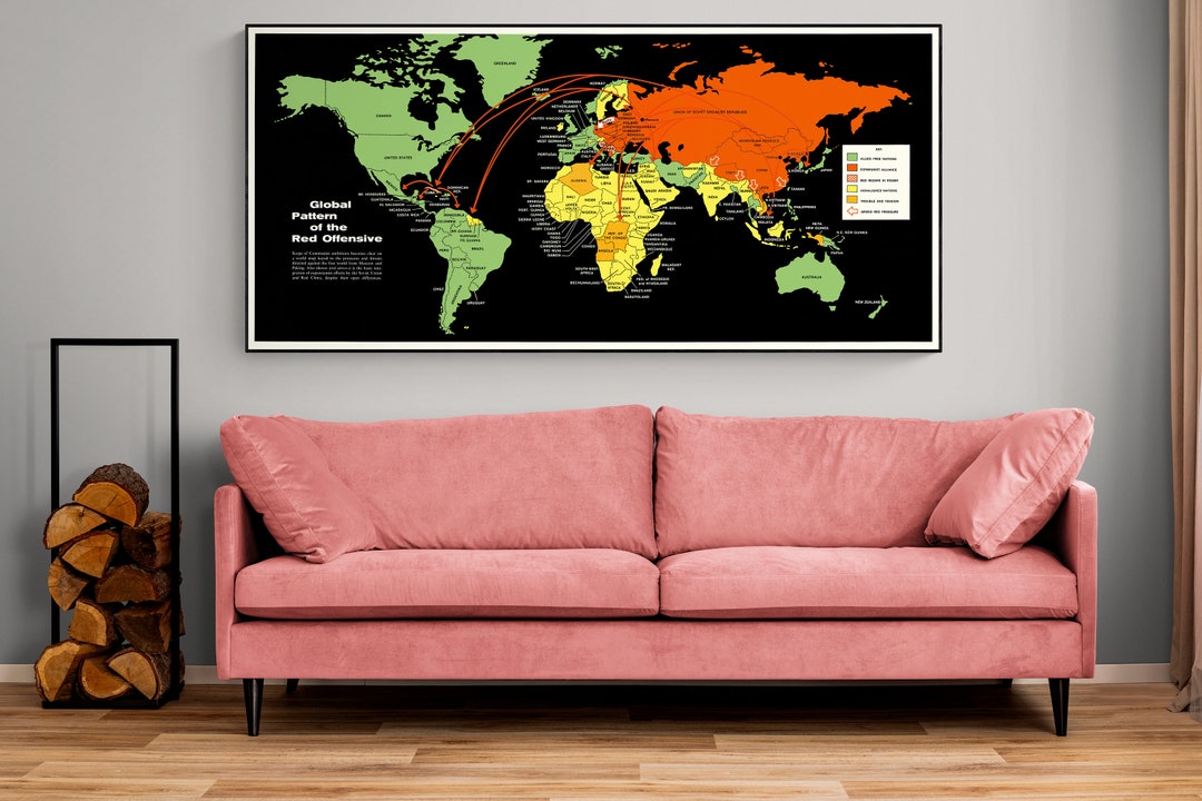 1960 Cold War Era World Map Showing All Communist and Capitalist ...