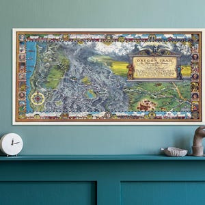 Pictorial Map of Oregon Trail Wagon Route American Frontier Pioneer ...