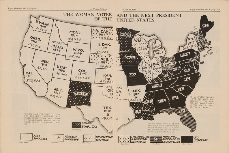 1919 Map of Women's Suffrage in the USA Feminism - Etsy UK