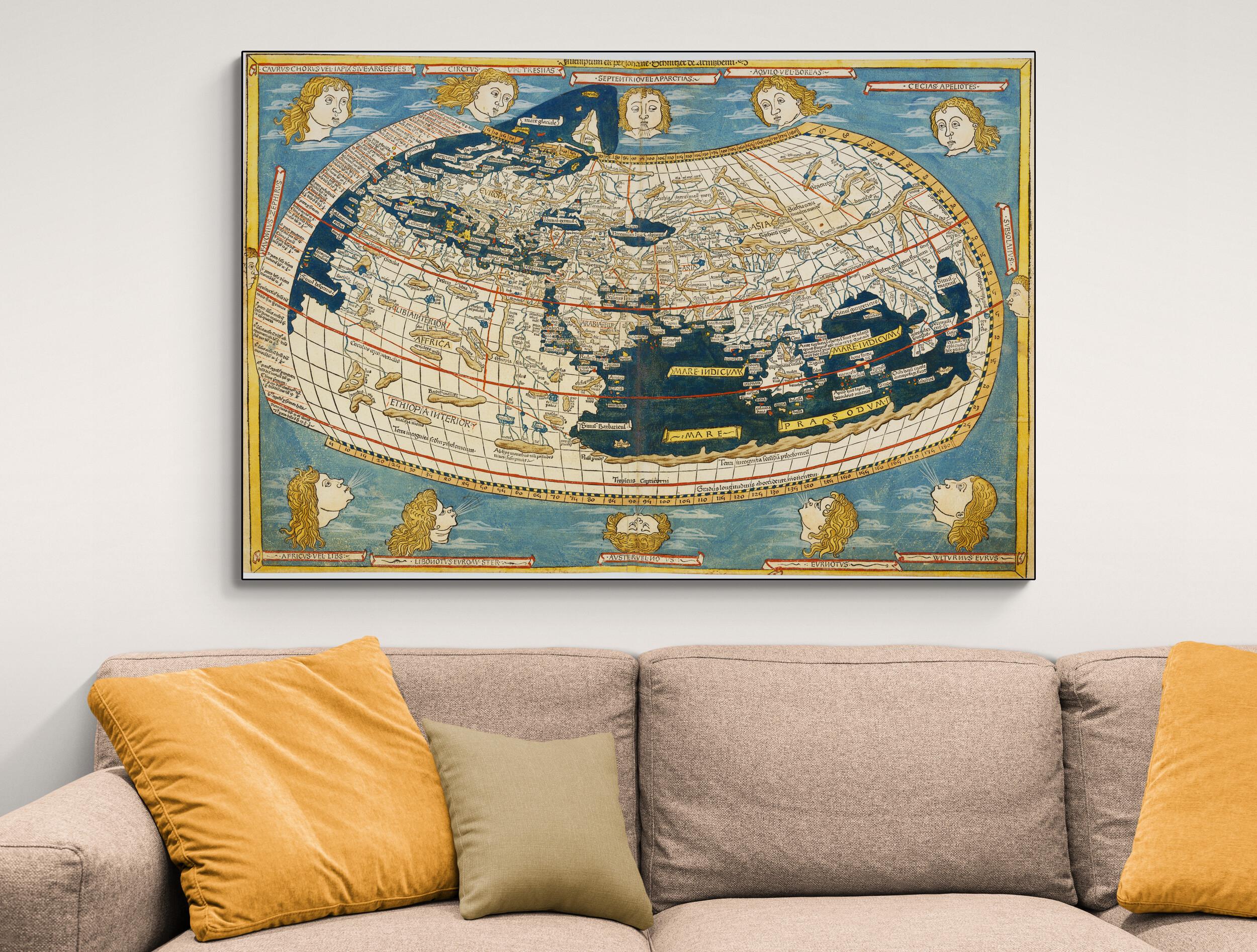1482 Ptolemy World Map – Medieval Mappa Mundi Featuring Flat Earth View ...