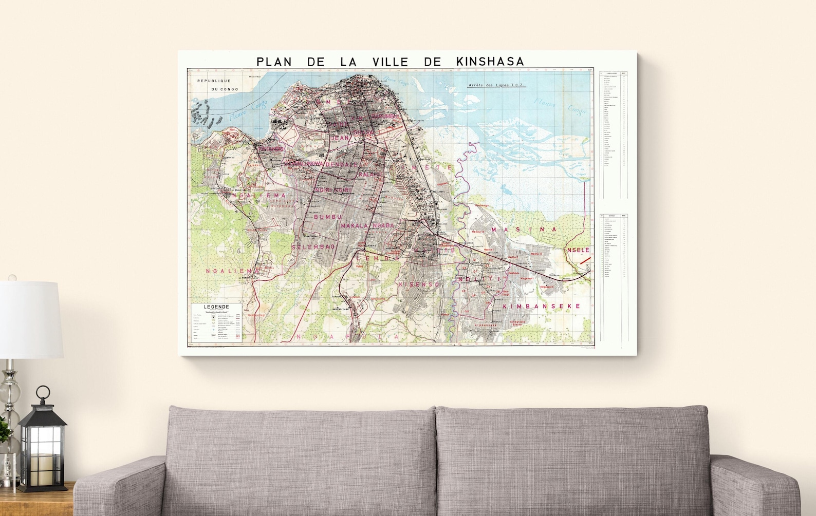 1969 Map of Kinshasa – African City Map Showing Streets, Neighborhoods ...