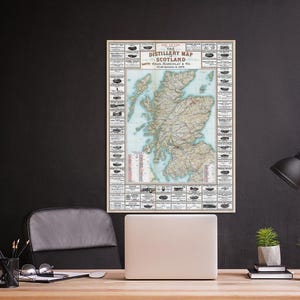 1902 Scotch Whiskey Distillery Map of Scotland Scottish History Antique ...