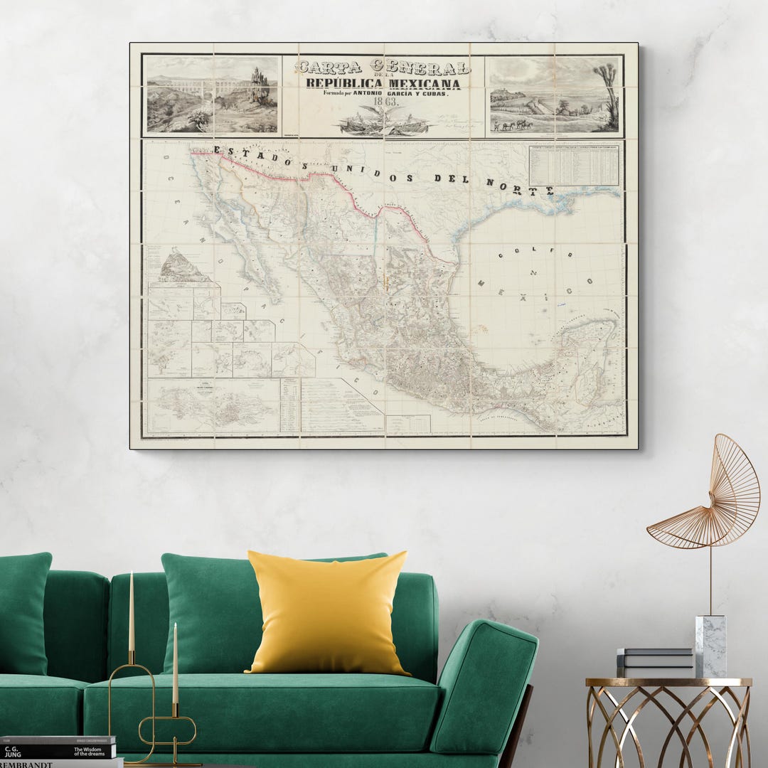 1863 Map of Mexico – Mid-19th Century Political Map Showing States ...