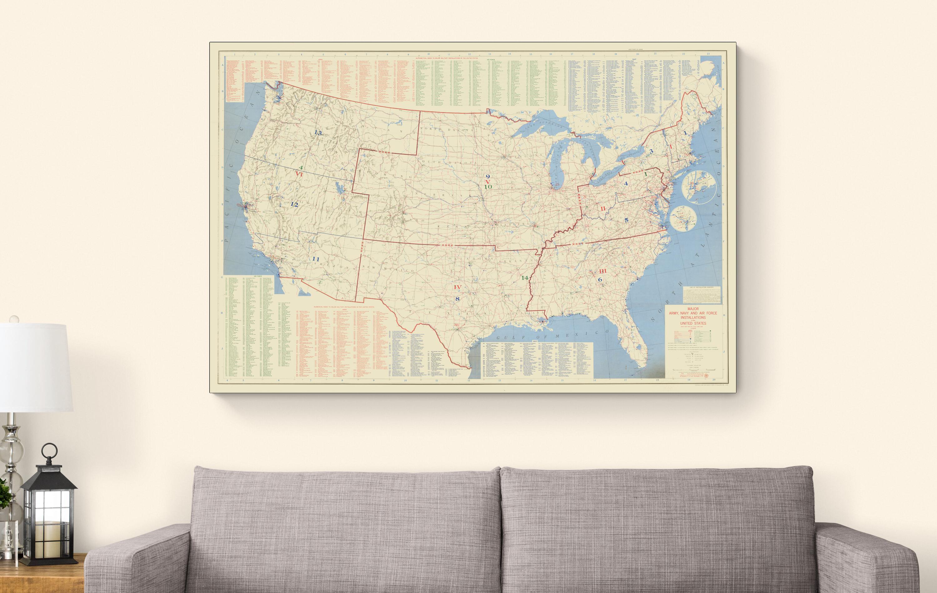 1958 Map of Army, Navy & Air Force Military Bases in the United States ...