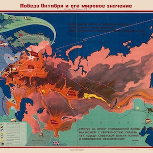 1917 Map Showing the October Socialist Revolution CCCP Soviet Union ...
