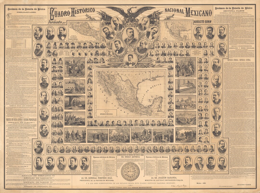 Mapa de la línea de tiempo de 1890 que muestra la historia de México ...