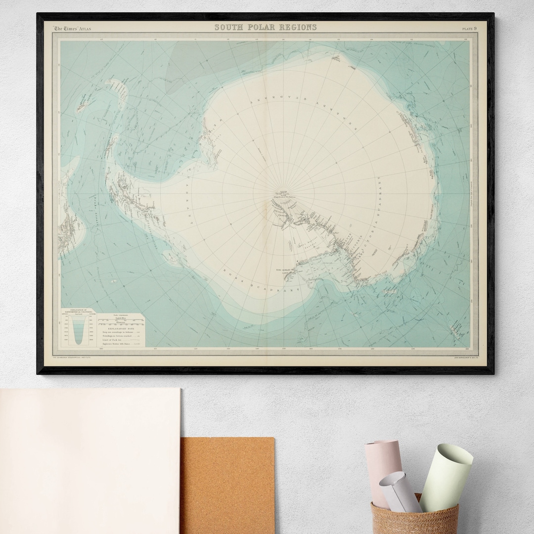 1920 Map of South Polar Arctic Region of Antarctica South Pole Old ...
