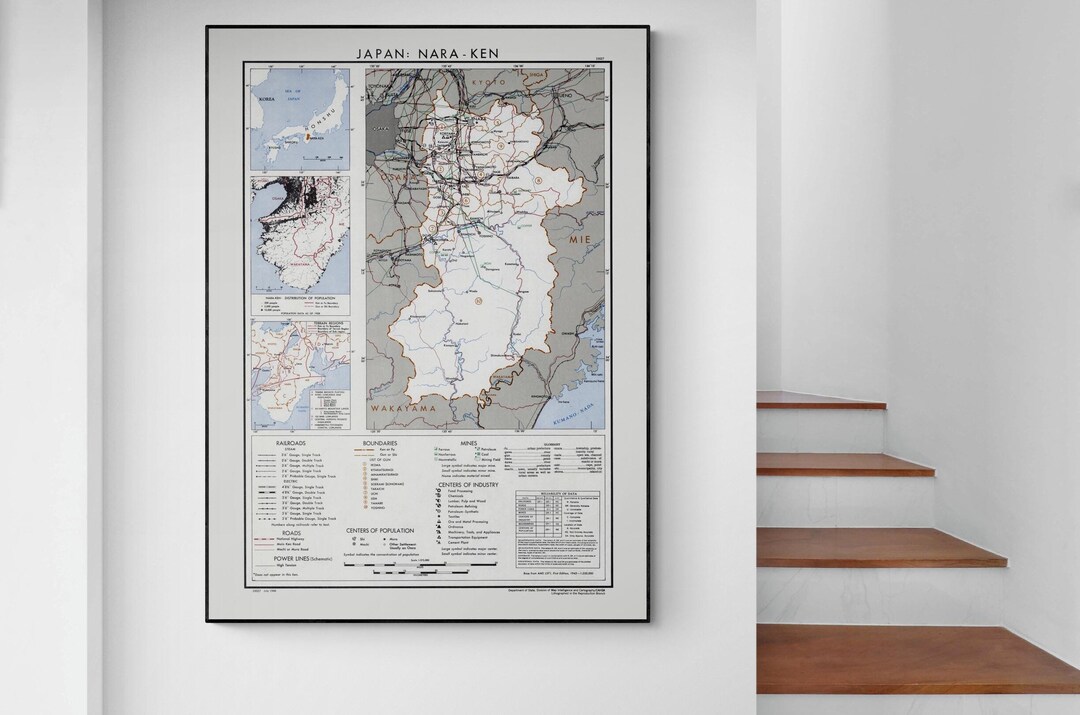 1946 Map of Nara Japan Historical Japanese Geography Antique ...