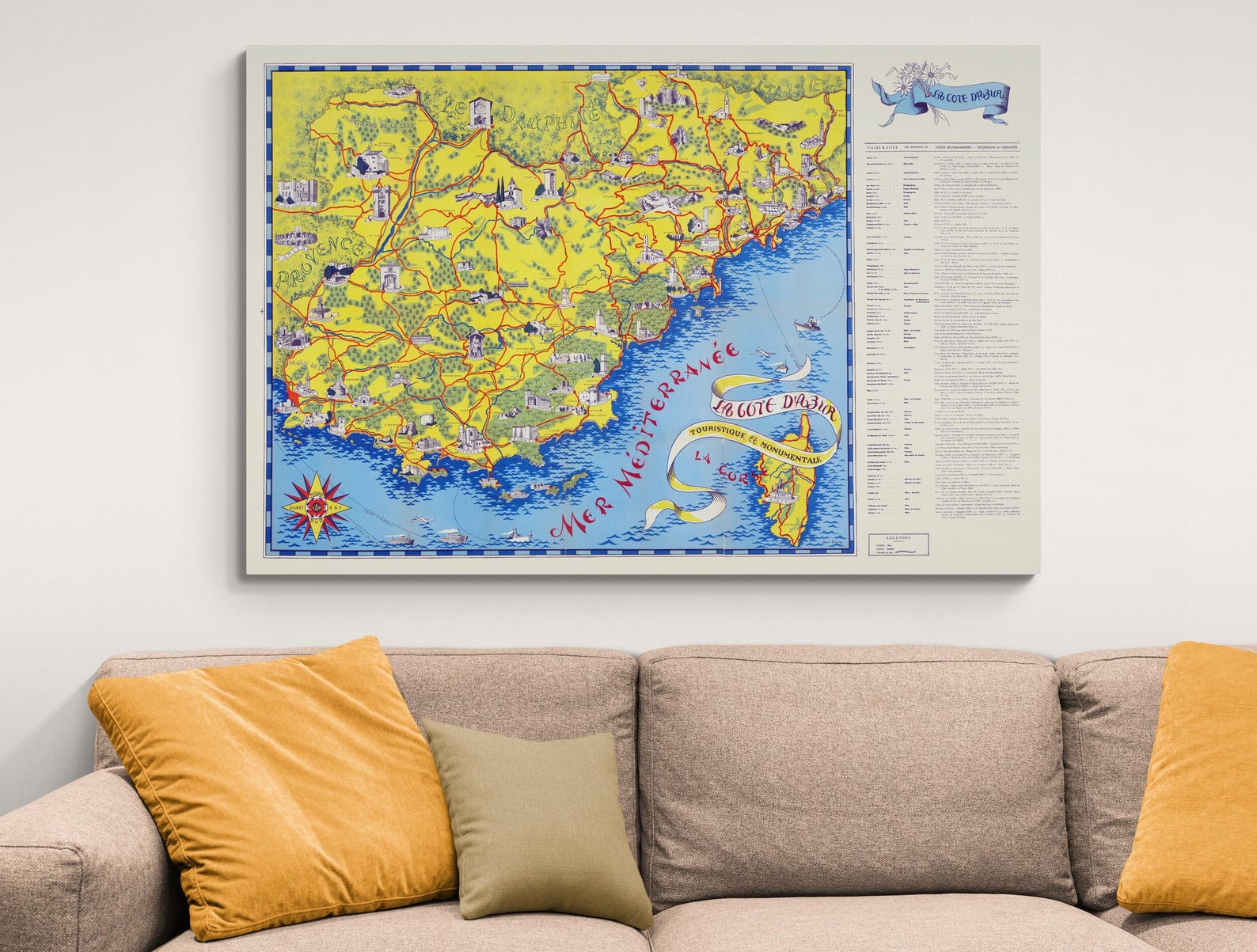 Pictorial Map of the French Riviera – Illustrated Coastal Map Showing ...