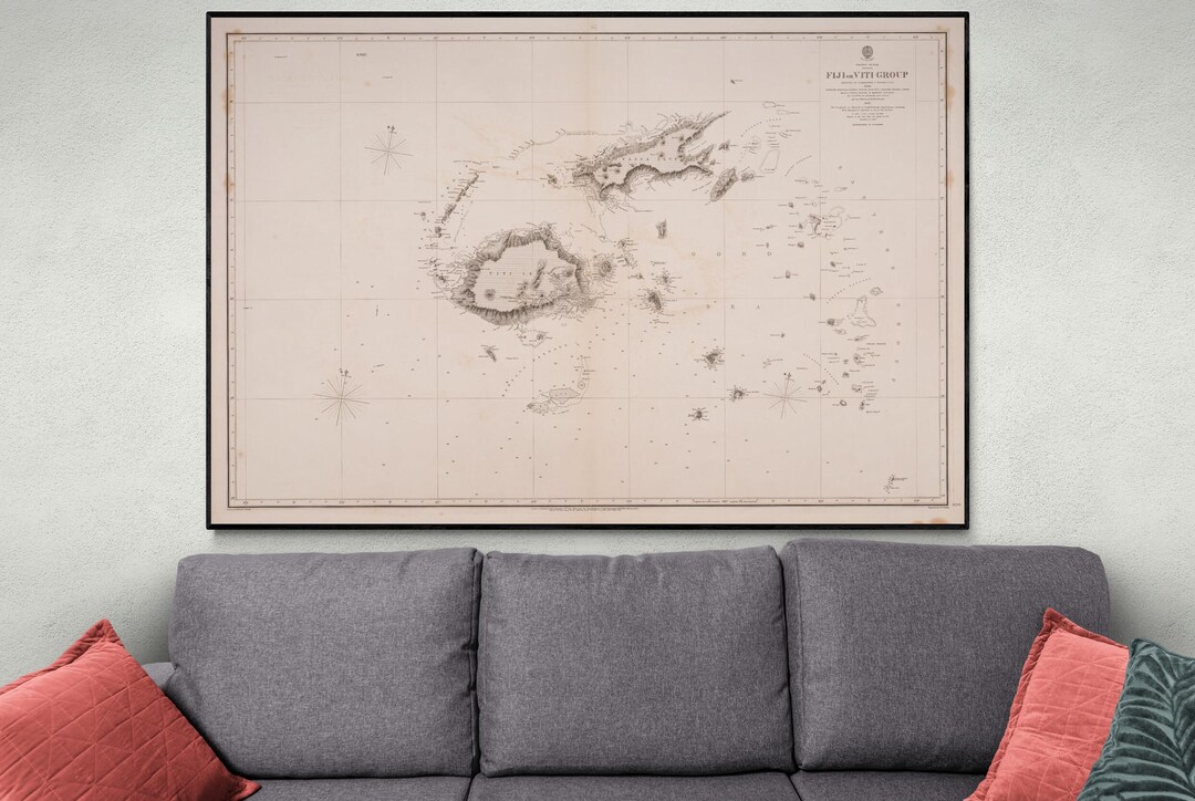 1857 Sea Chart Map of the Fiji Islands Historical Oceania Geography ...