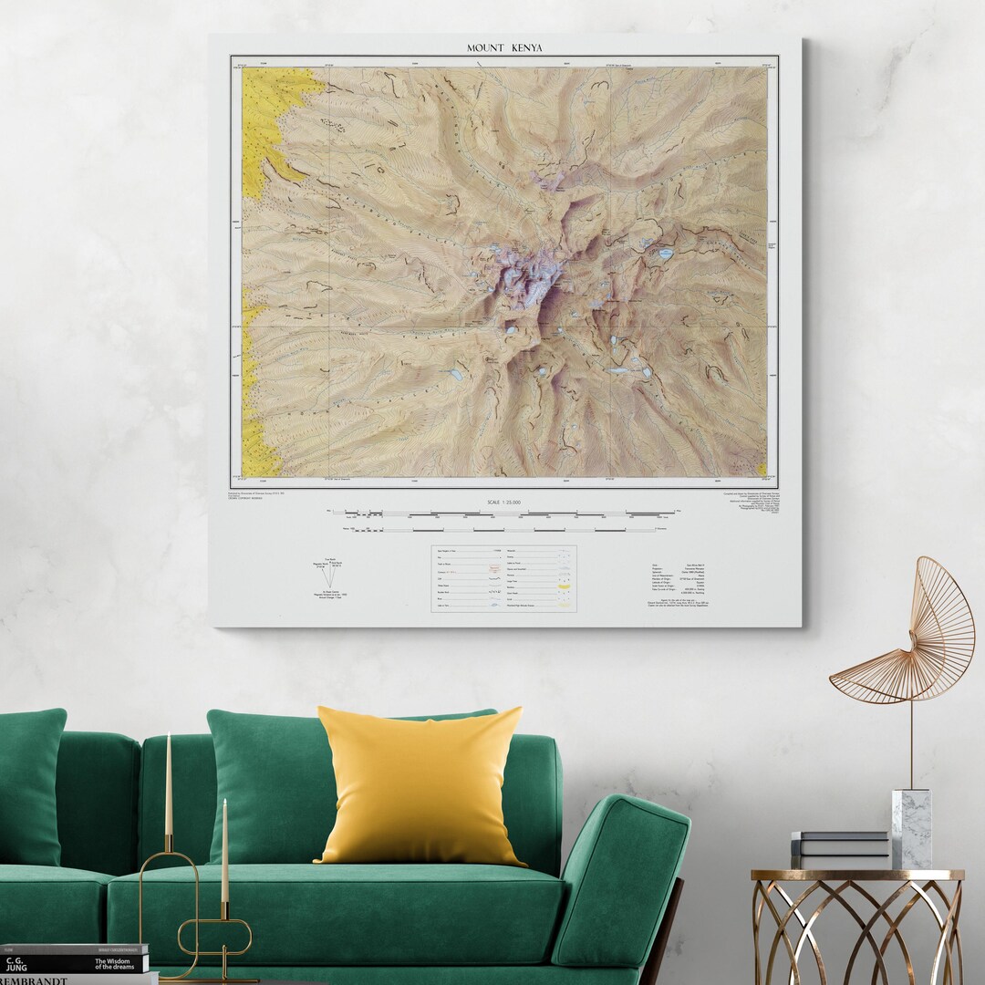 1957 Topographical Map of Mount Kenya Volcano – Detailed African ...