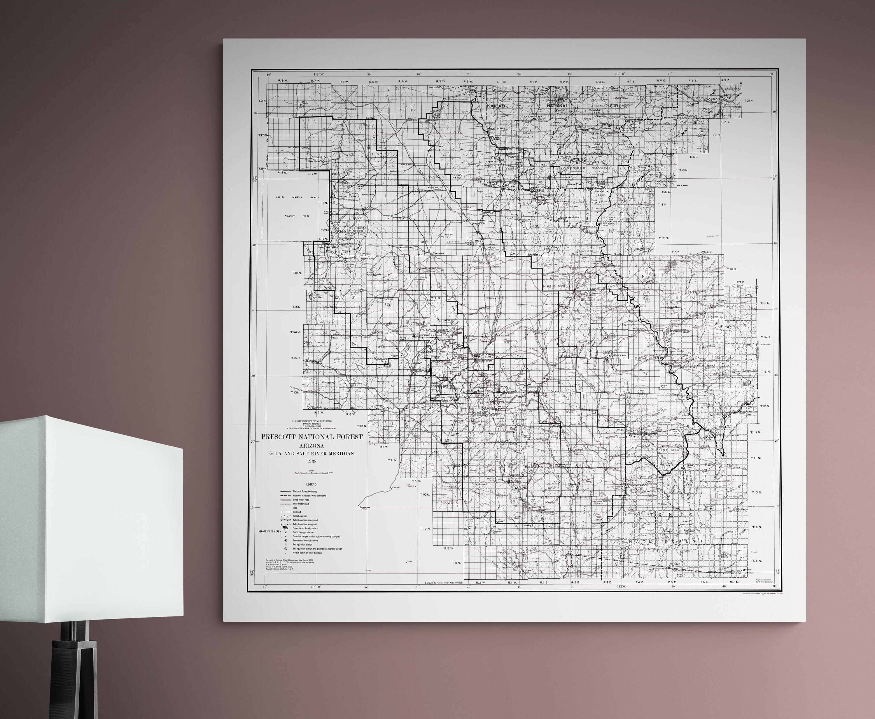 1938 Map of Prescott National Forest – Historic Arizona Forest Service ...