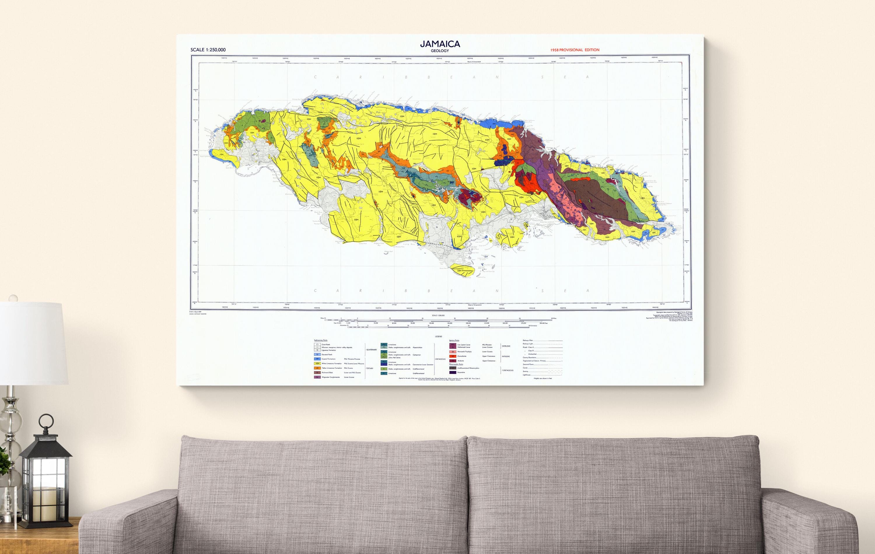 Geological Map of Jamaica – Earth Science Survey Cartography Detailing ...