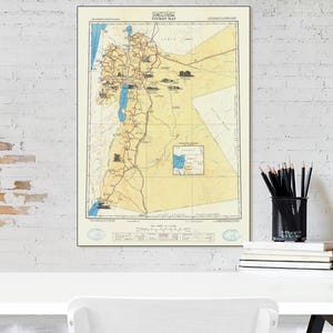 1961 Map of the Hashemite Kingdom of Jordan Historical Middle Eastern ...