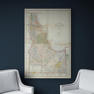 1891 General Land Office Map of Idaho – Historic 19th Century American ...