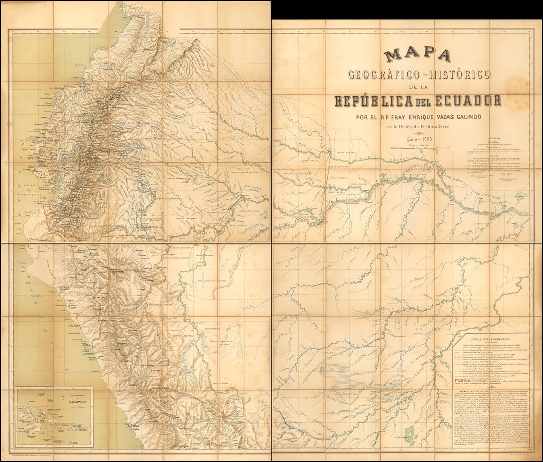 1906 Huge Wall Map of Ecuador South American Geography History ...