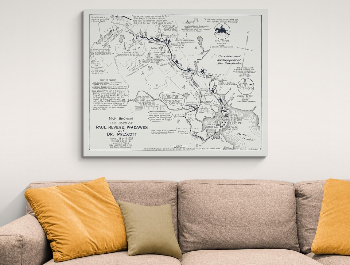 Map Showing the Rides of Paul Revere – Historic American Revolutionary ...