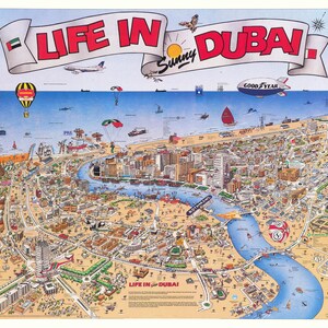 Pictorial Tourist Map of Dubai United Arab Emirates Historical Middle ...
