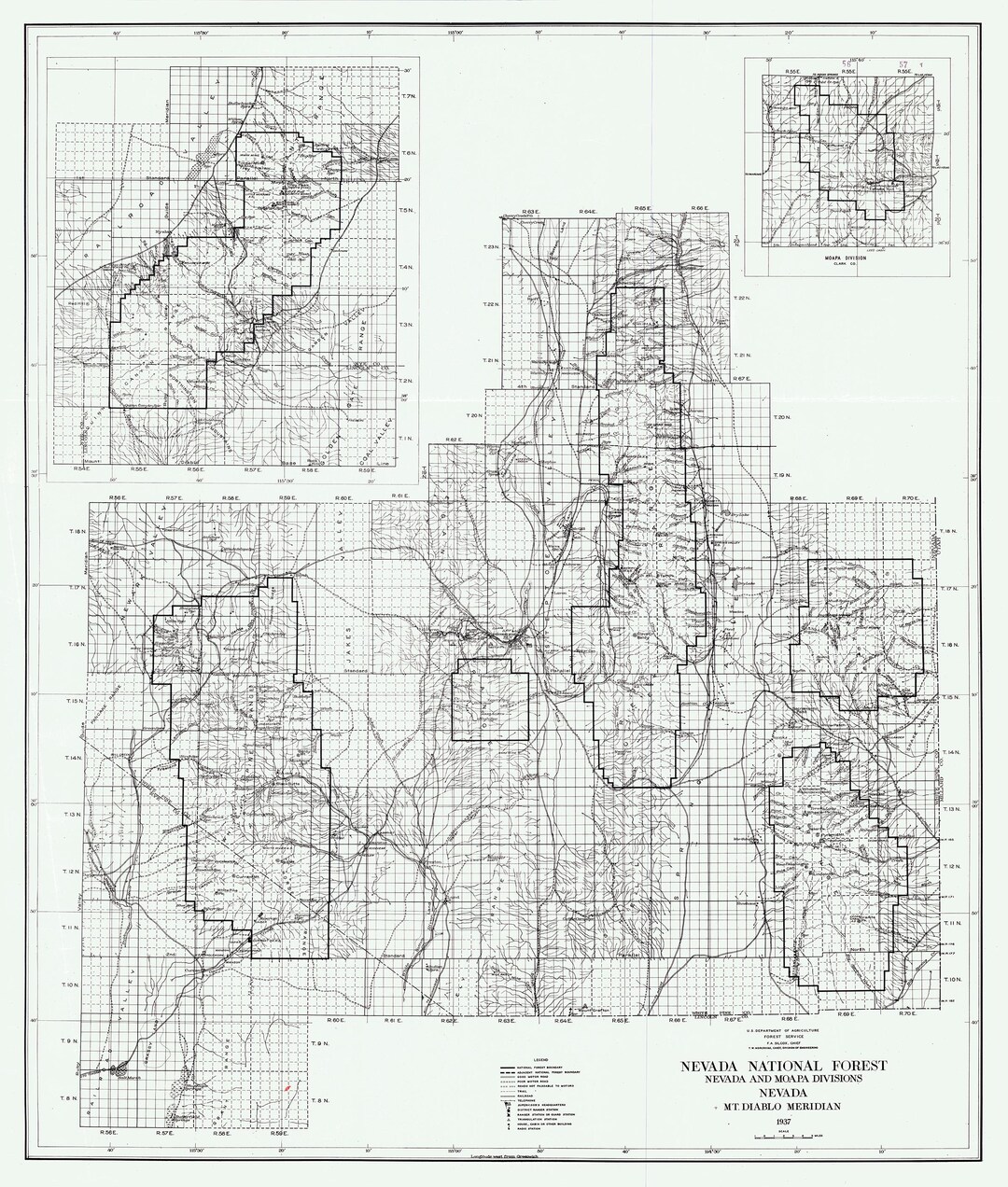 1937 Topographical Map of Nevada National Forest Historical American ...