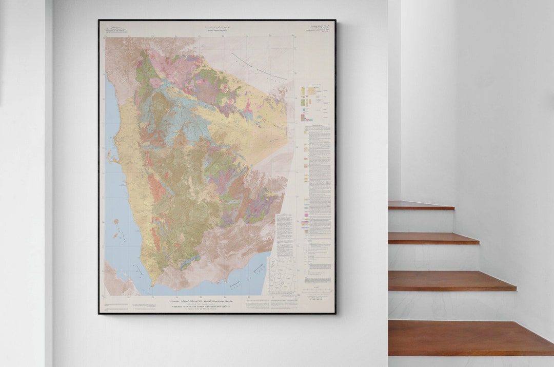 1978 Geological Oil Natural Gas Map of Yemen Arab Republic Old Antique ...
