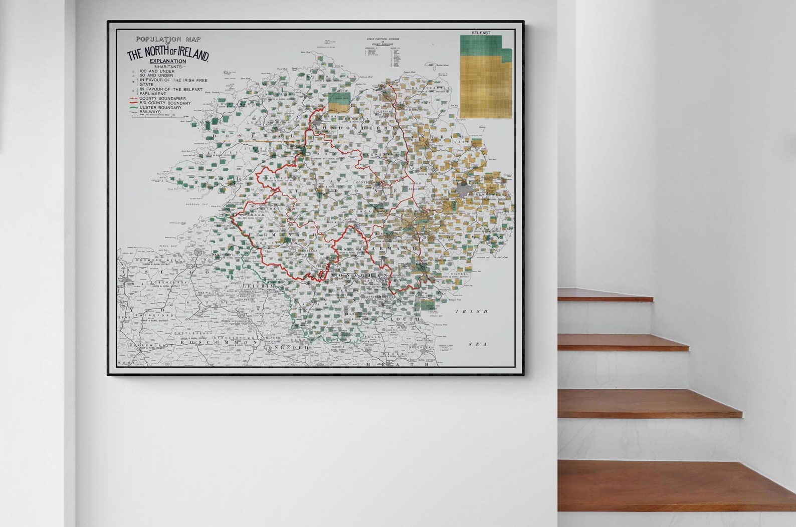 1923 Political Map of Northern Ireland Showing Population for and ...