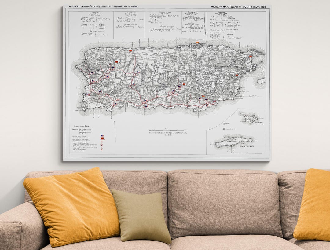 1898 Military Map of Puerto Rico Caribbean Puerto Rican History ...