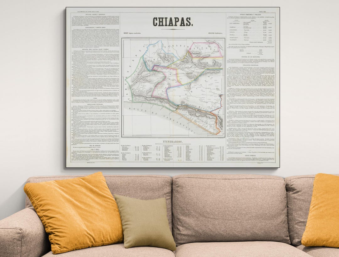 1858 Map of Chiapas Mexico Central American Geography Mexican History ...